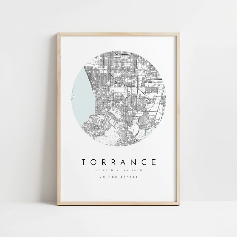 Torrance Wall Art Map - Clean Modern Design in Soft Blue Tones - Etsy