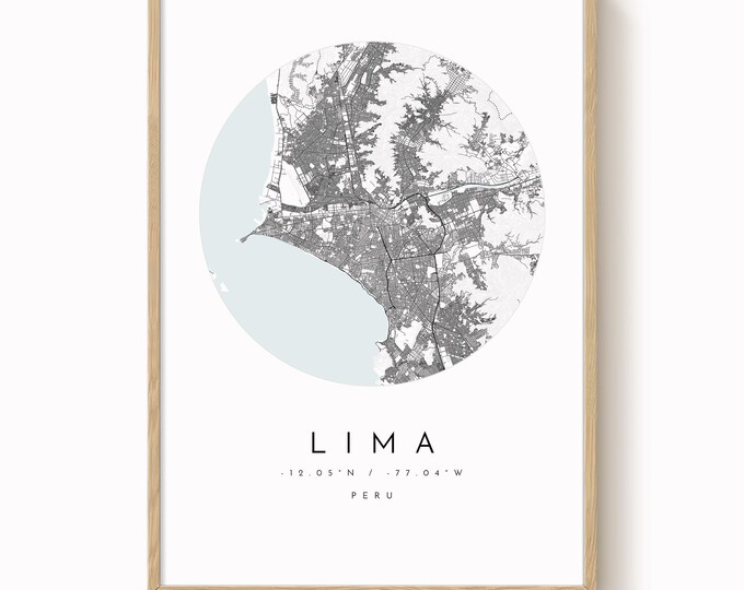 LIMA CITY MAP Fine Art Map Poster - Modern Lima Peru Minimalist City ...