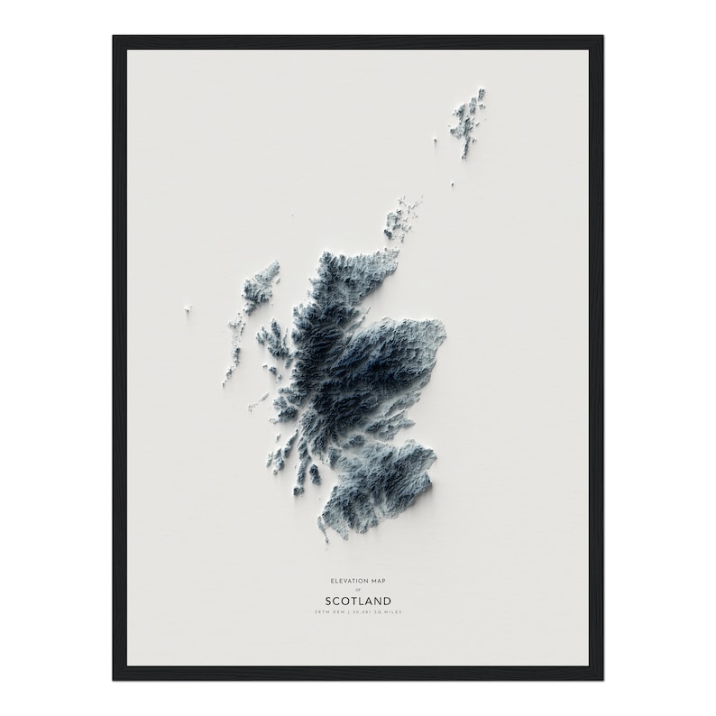 Scotland Map, Elevation Map Print, Map Artwork, Scotland Landscape ...