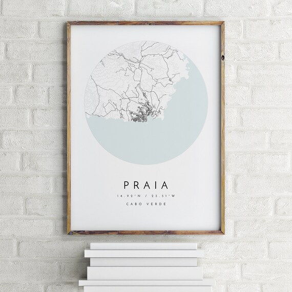Praia Map Praia Cabo Verde City Map Home Town Map Praia | Etsy