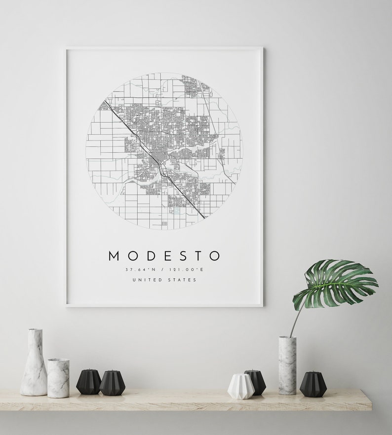 Modesto Map Modesto California City Map Home Town Map | Etsy