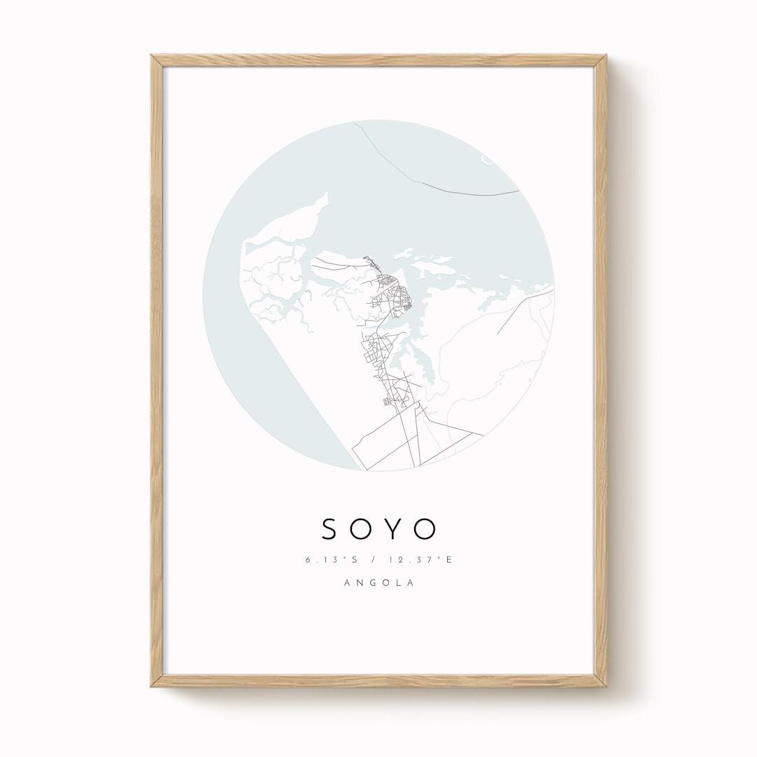 Mapa da cidade de Soyo: Impressão minimalista para parede em tons de ...