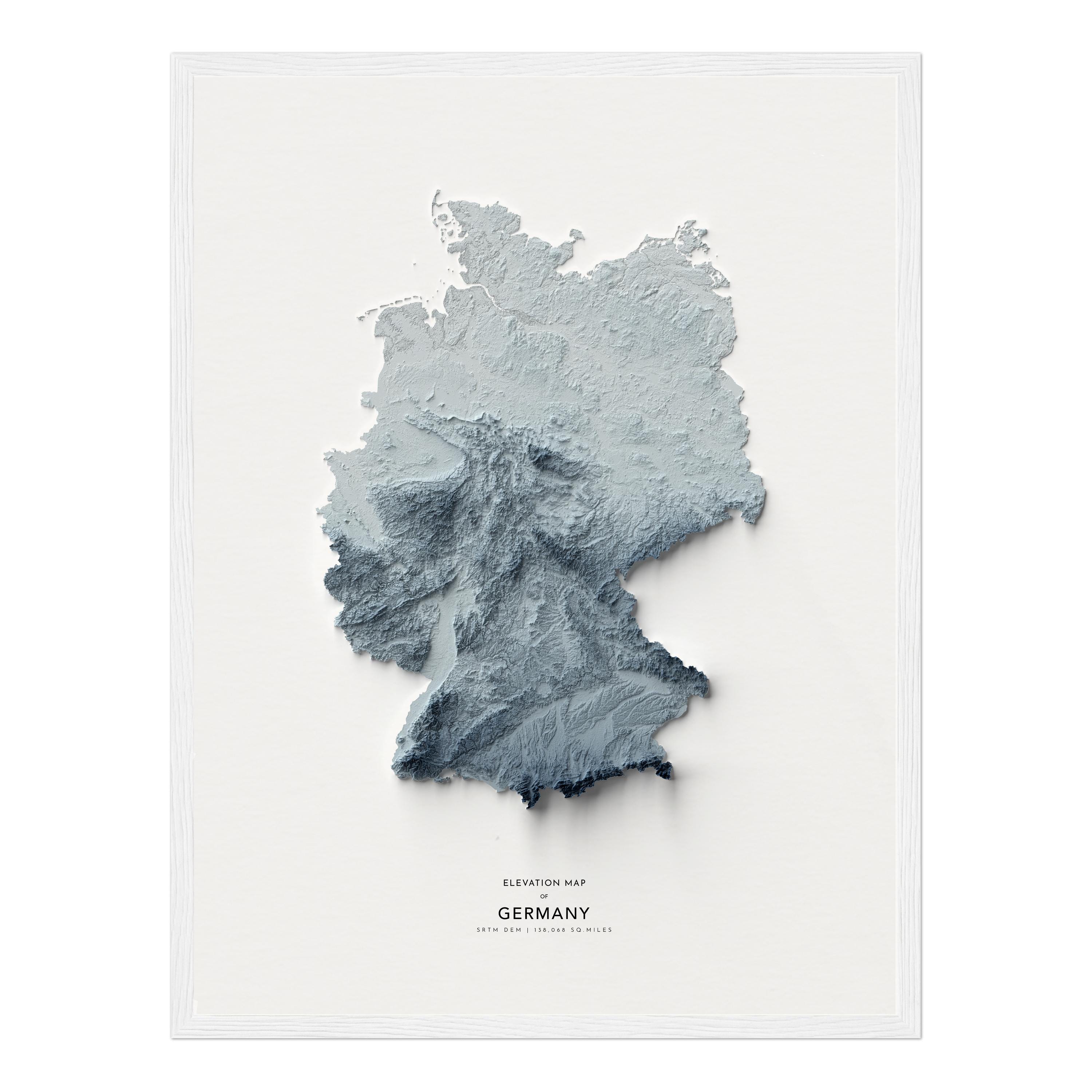 Germany Map, Elevation Map Print, Map Artwork, Germanylandscape ...