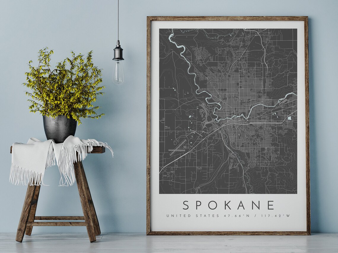 Spokane Map Spokane Washington City Map Print Map Poster - Etsy