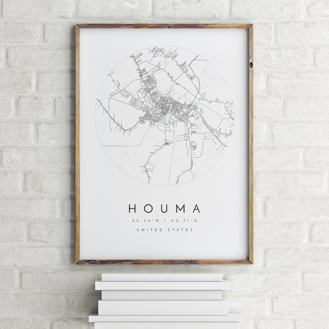 Houma Map, Houma, Louisiana, City Map, Home Town Map, Houma Print, Wall ...