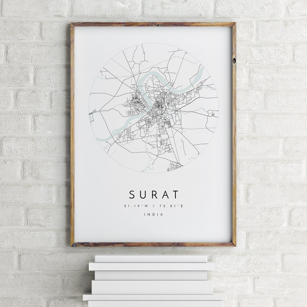Surat Map, Surat, India, City Map, Home Town Map, Surat Print, Wall Art ...