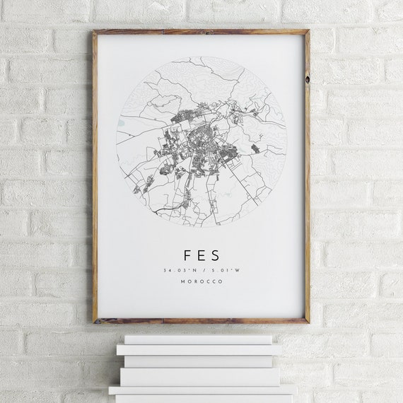 Fes Map Fes Morocco City Map Home Town Map Fes Print | Etsy