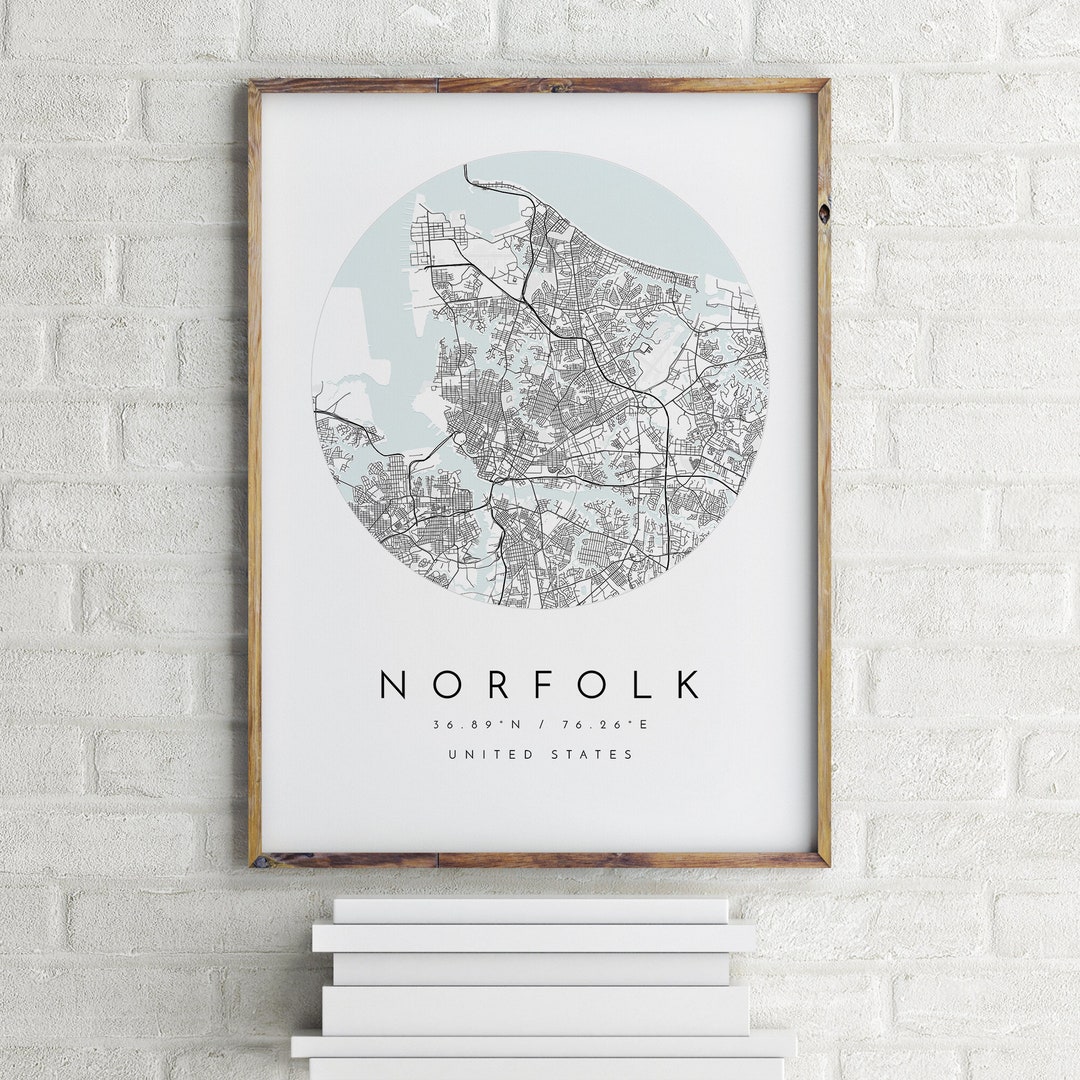 Norfolk Map, Norfolk, Virginia, City Map, Home Town Map, Norfolk Print ...