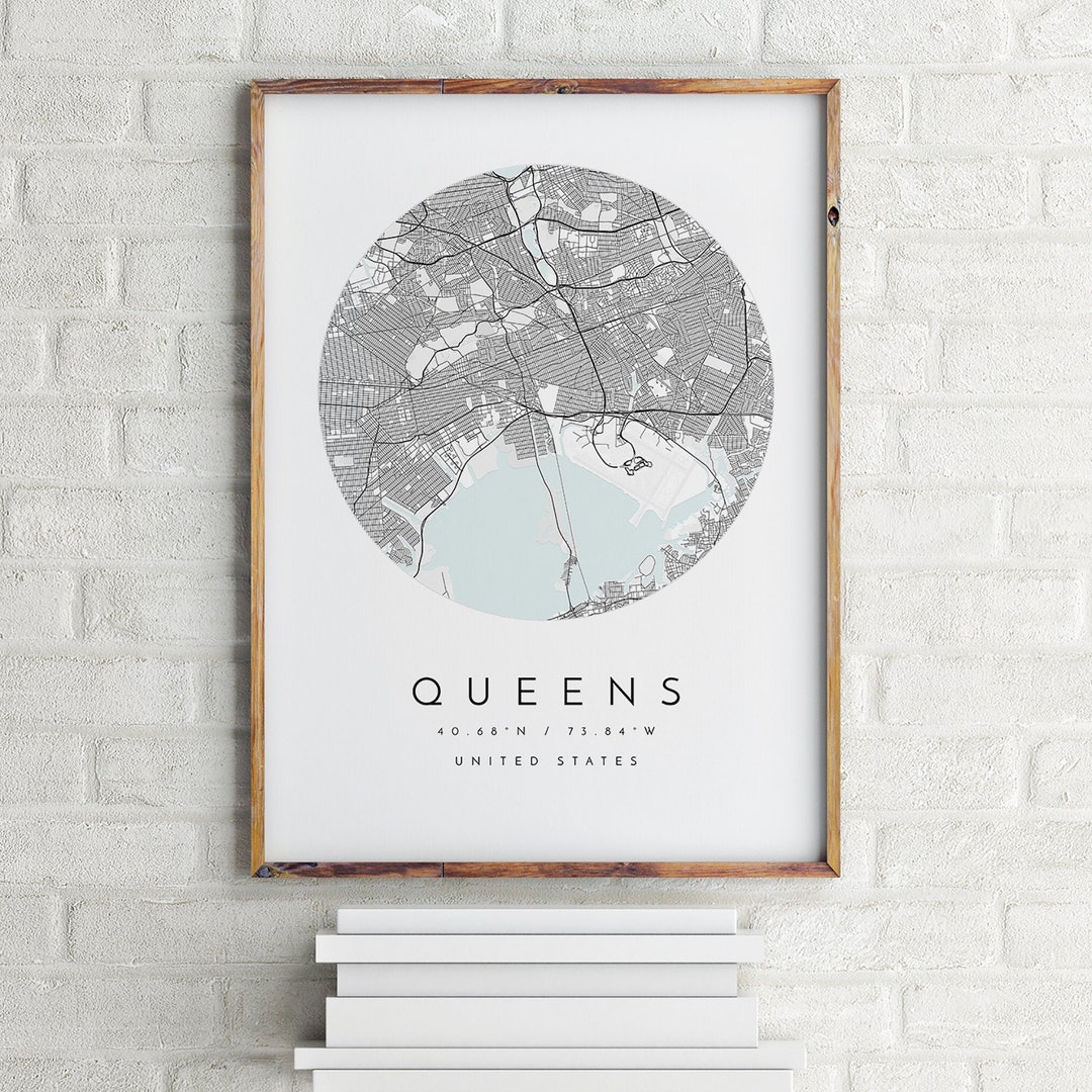 Queens Map, Queens New York, City Map, Home Town Map, Queens Print ...