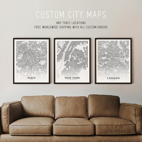 Personalized Map Print Set of Four Map Prints Custom - Etsy