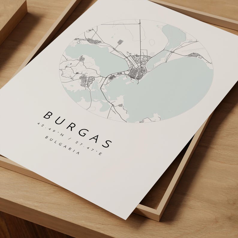 Burgas Map Print, Bulgaria, Minimalist Blue Grey (multiple Sizes) - Etsy