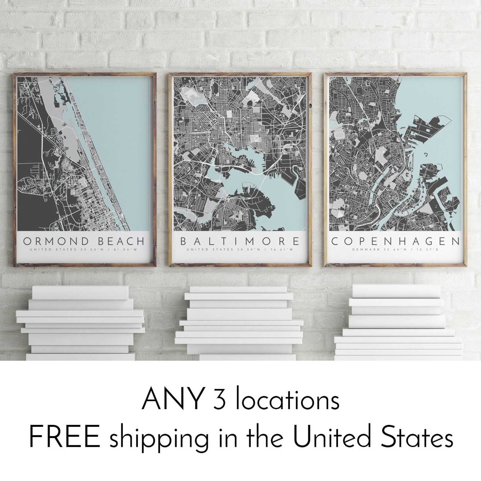Minimalist Map, Custom Locations, Personalized Map, Set of Three Prints ...