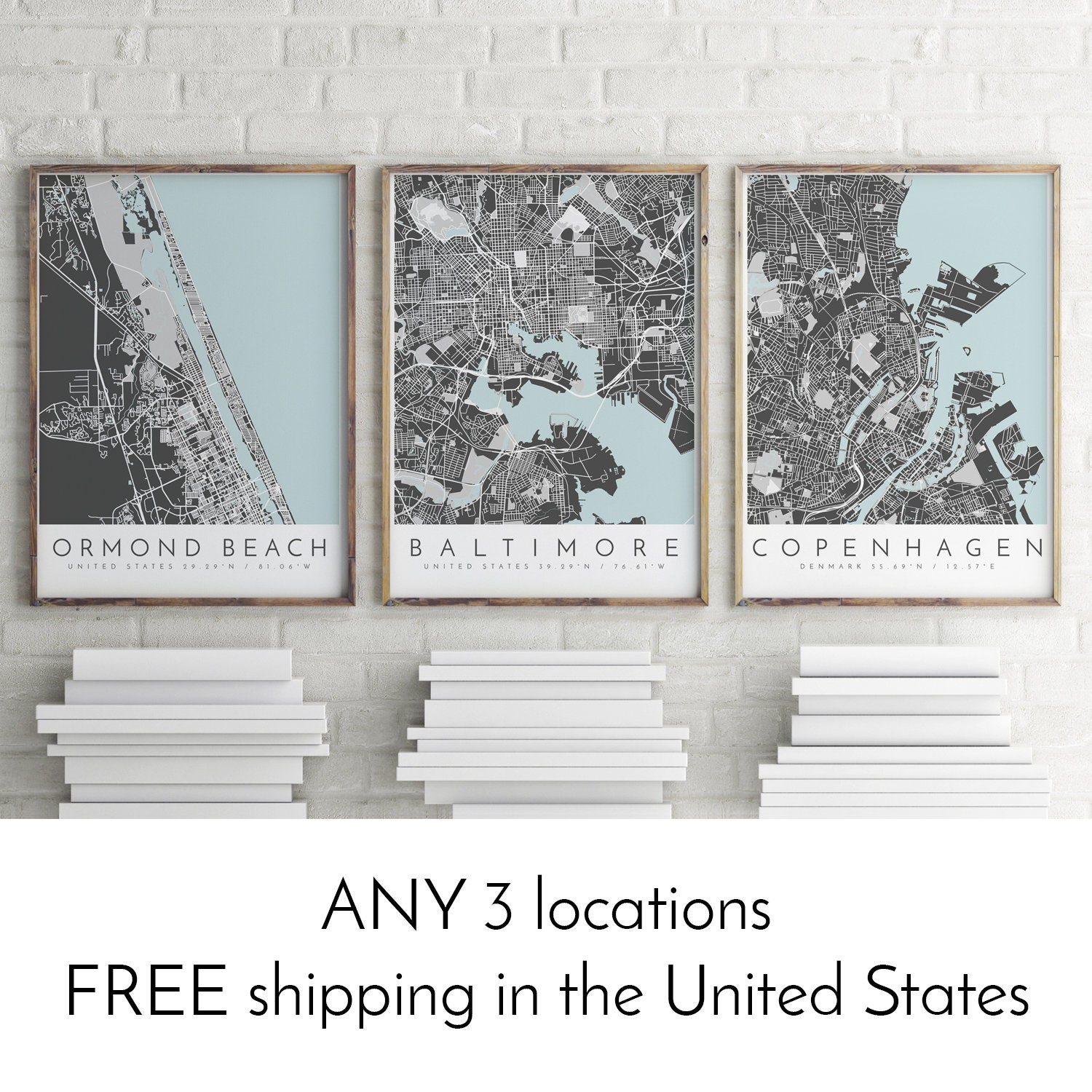Minimalist Map, Custom Locations, Personalized Map, Set of Three Prints ...