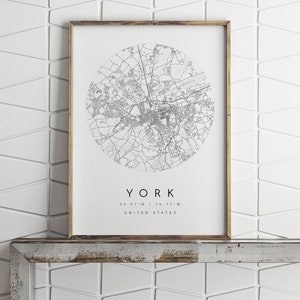 York Map, York, Pennsylvania, City Map, Home Town Map, York Print, Wall ...