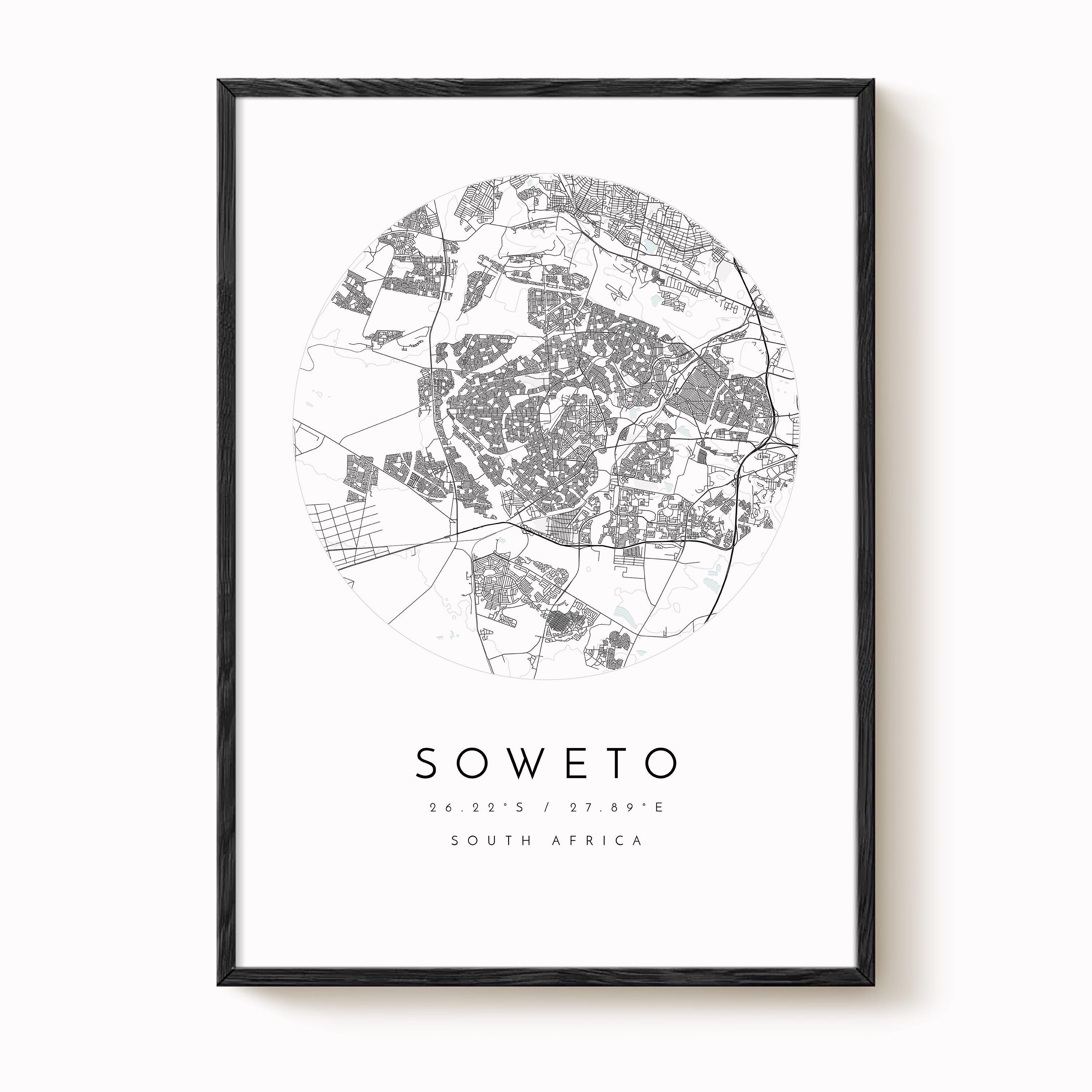 Soweto Map, Soweto, South Africa, City Map, Home Town Map, Soweto Print ...