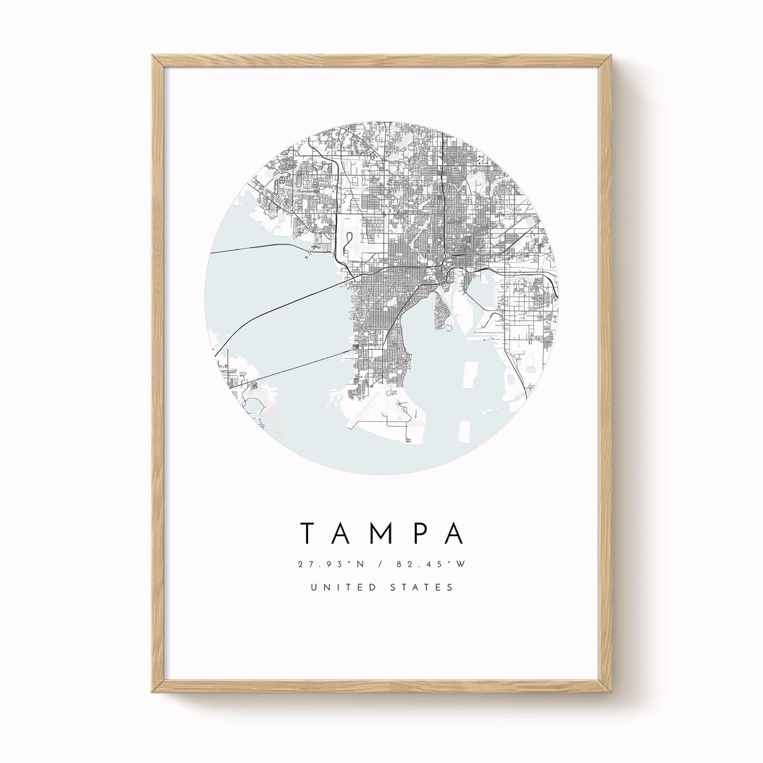 Tampa City Map, Tampa Print, Tampa Poster, Tampa Map, Map of Tampa, Map ...