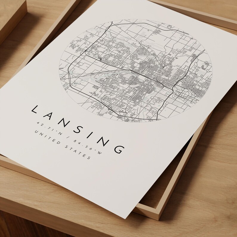 Lansing Map, Lansing Poster, Lansing Map Poster, Lansing Art, Map of ...