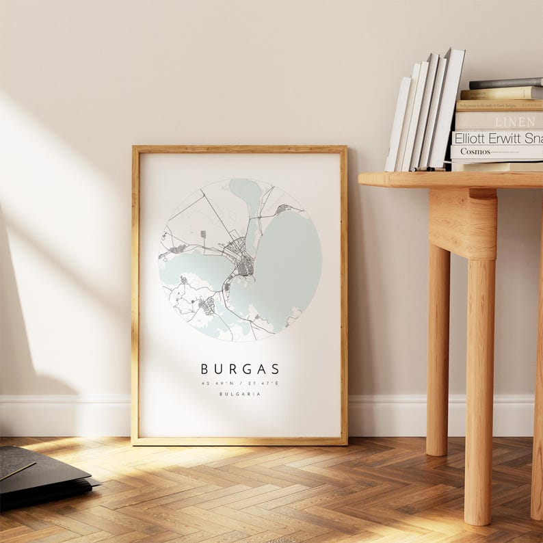Burgas Map Print, Bulgaria, Minimalist Blue Grey (multiple Sizes) - Etsy