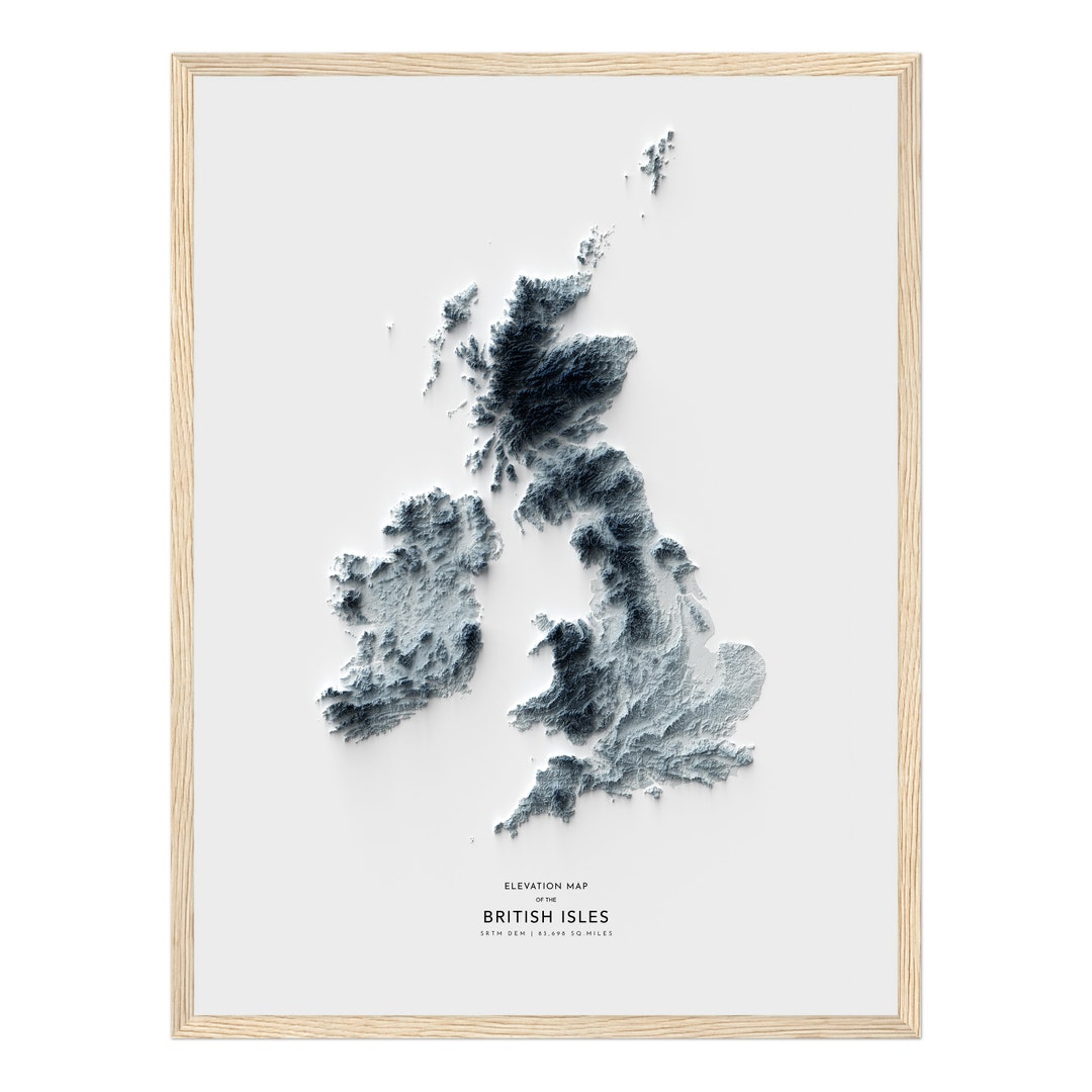 British Isles Map, Elevation Map Print, Map Artwork, British Isles ...