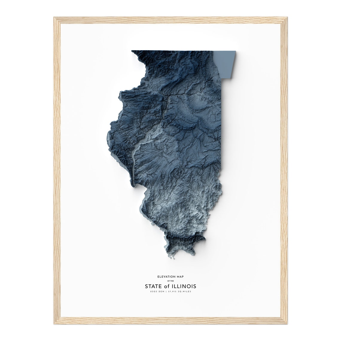 Illinois Map, Elevation Map Print, Map Artwork, Illinois Landscape ...