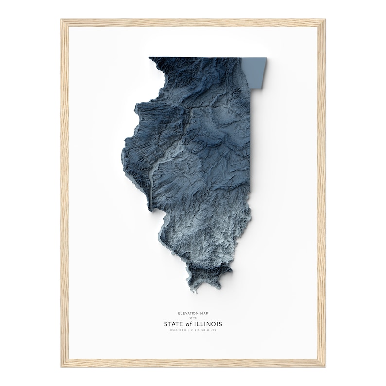 Illinois Map, Elevation Map Print, Map Artwork, Illinois Landscape ...