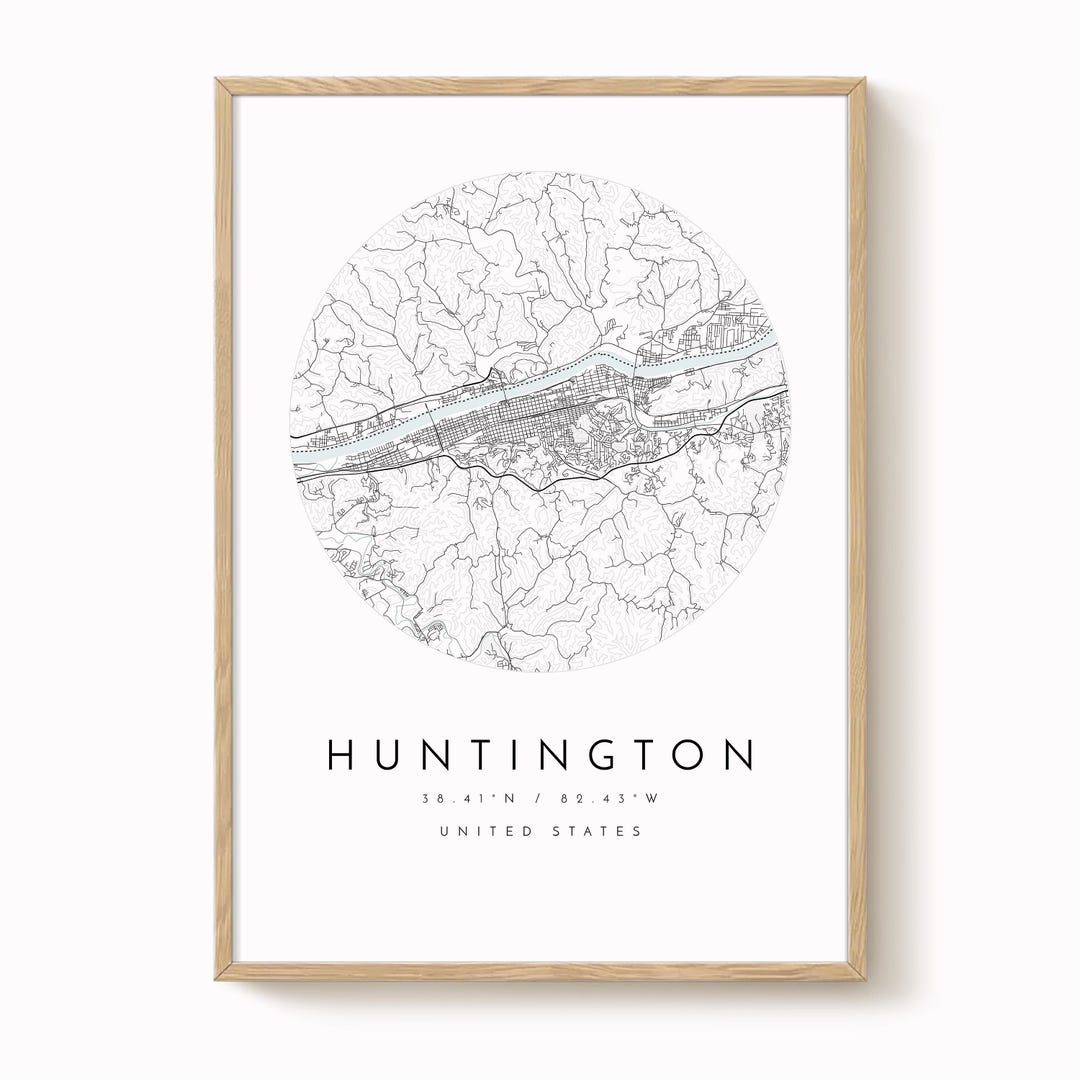 Minimalist Huntington Map Print - Soft Blue and Grey Wall Art - Etsy