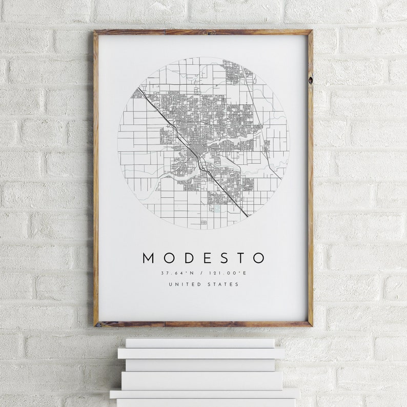 Modesto Map Modesto California City Map Home Town Map - Etsy