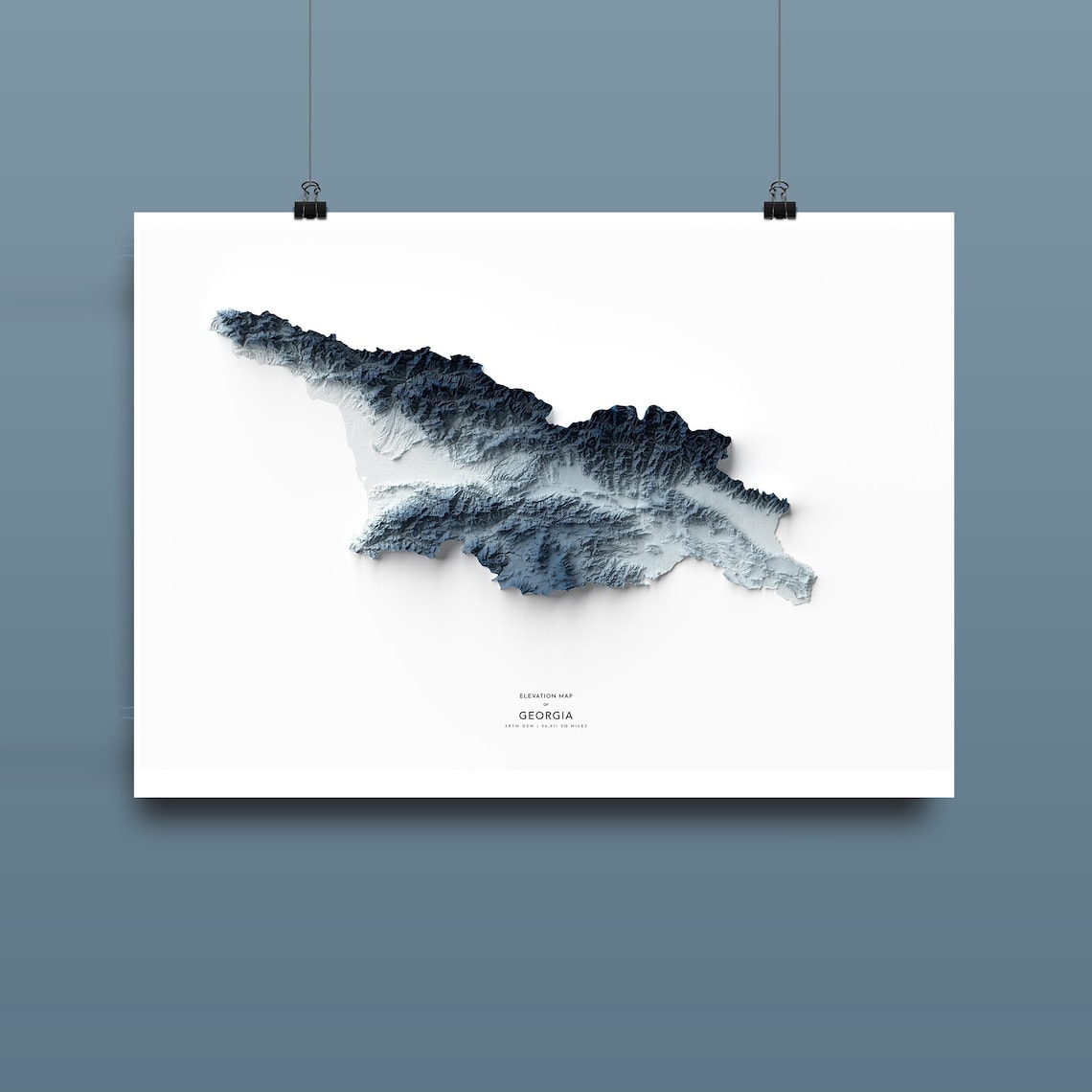 Georgia Map, Elevation Map Print, Map Artwork, Georgia Landscape ...