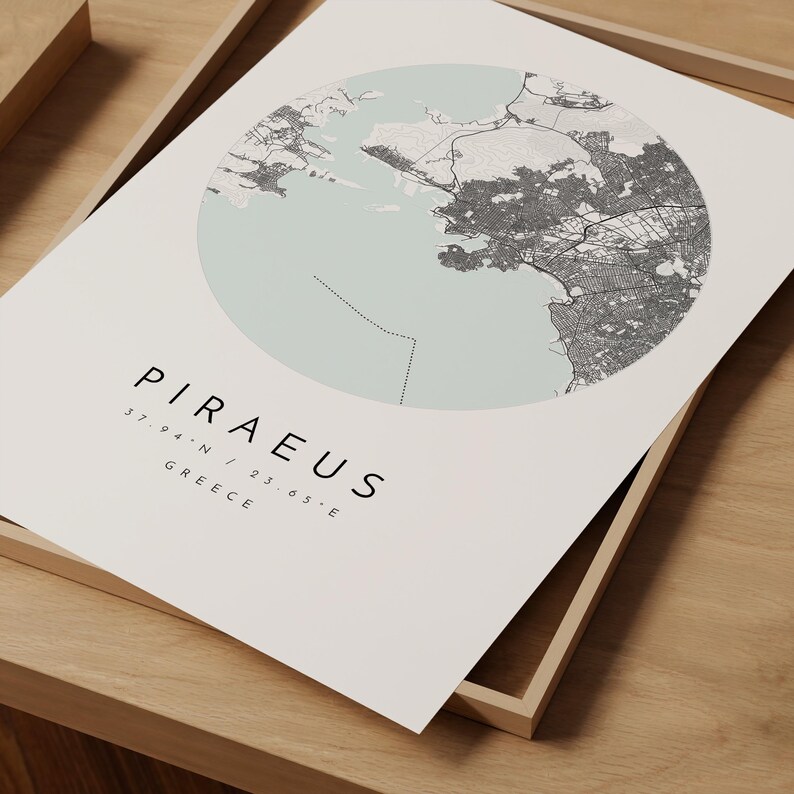 Piraeus Map Wall Art - Soft Blue and Grey Minimalist Print - Etsy UK