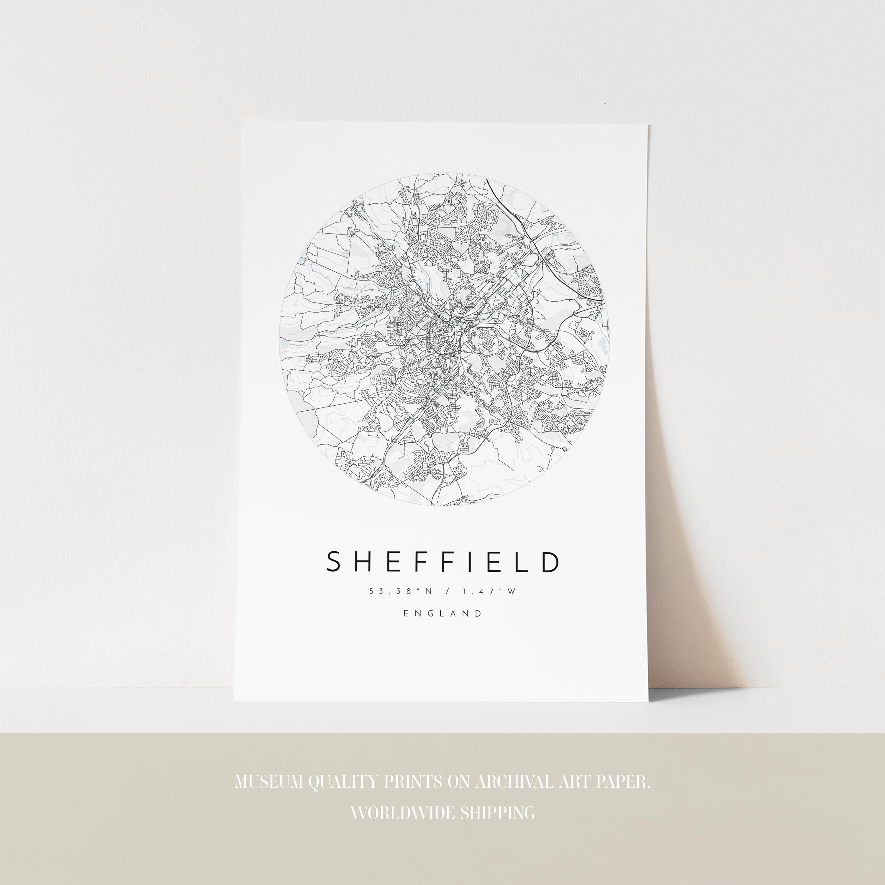 Sheffield Map, Sheffield, England, City Map, Home Town Map, Sheffield ...