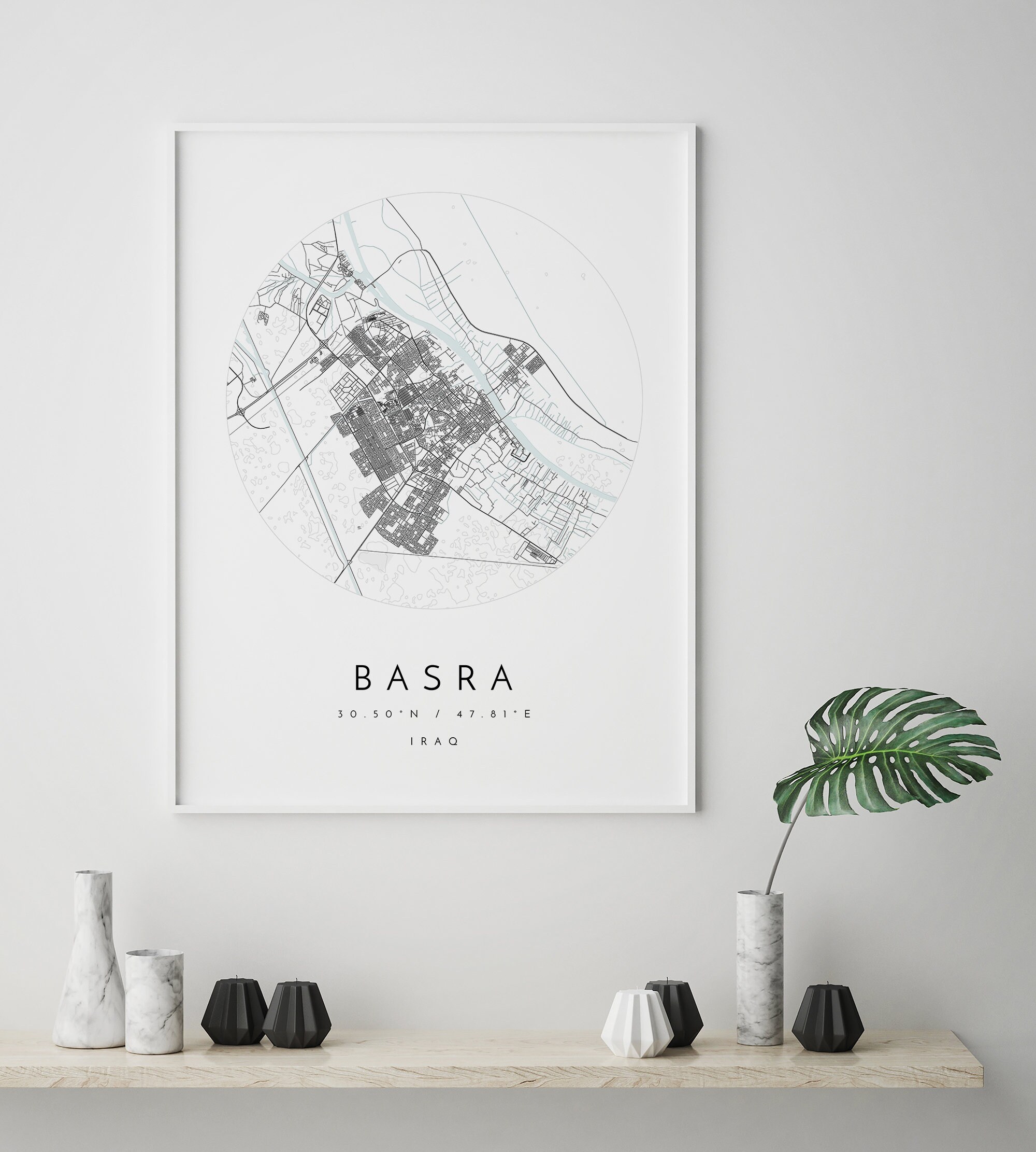 Mapa de Basora Basora Irak Mapa de la ciudad Mapa de la - Etsy México