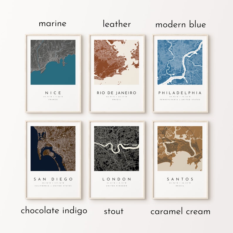 Personalized Map Print, Set of Three, Map Prints, Custom Locations ...