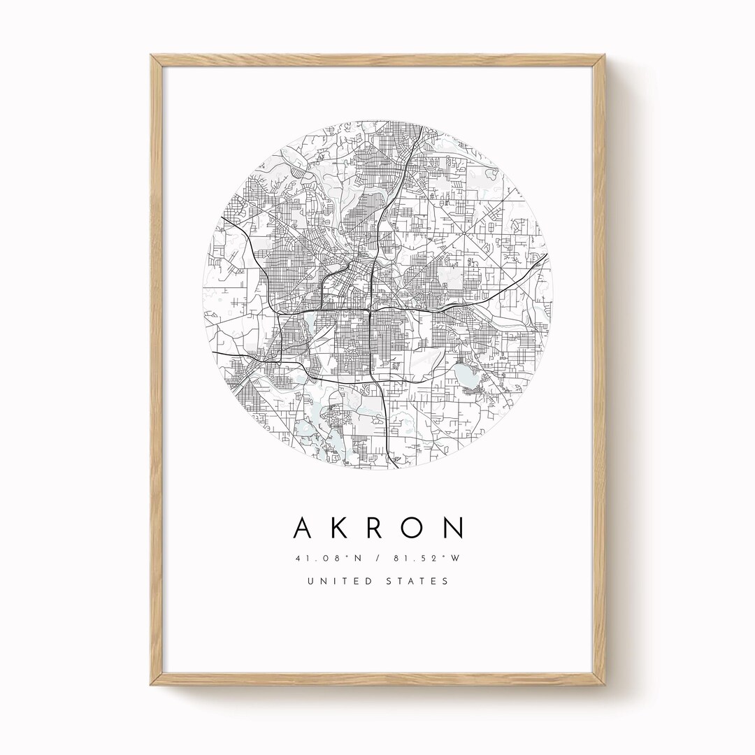 Akron Ohio Map Print, Minimalist City Wall Art (multiple Sizes) - Etsy