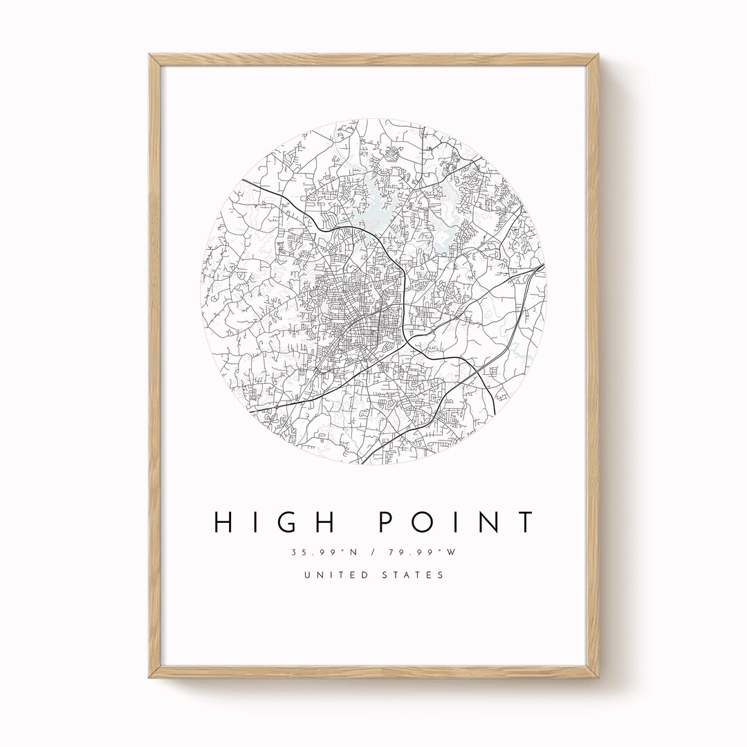 Minimalist High Point Map Print - Soft Blue and Grey Wall Art - Etsy