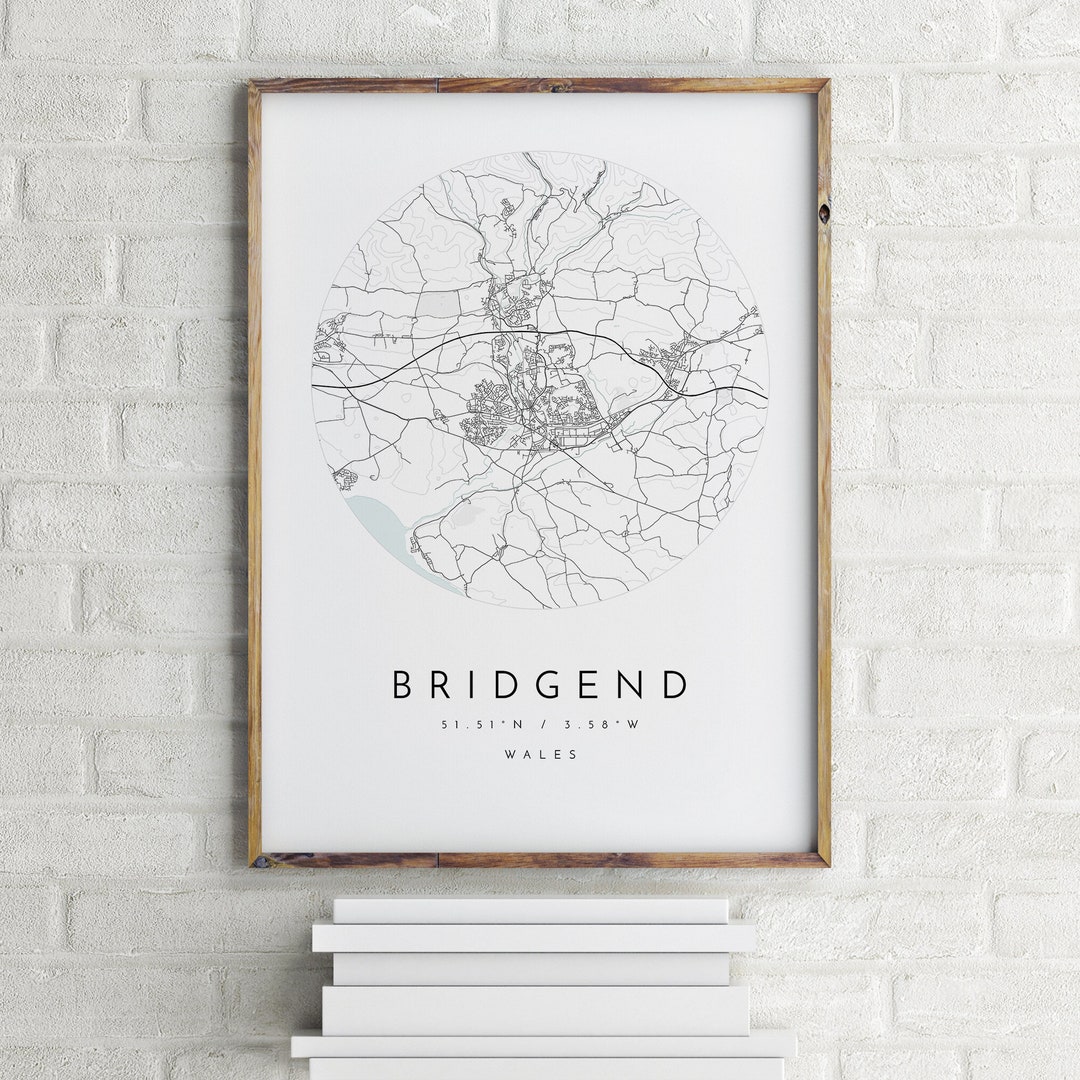Bridgend Map, Bridgend, Wales, City Map, Home Town Map, Bridgend Print ...