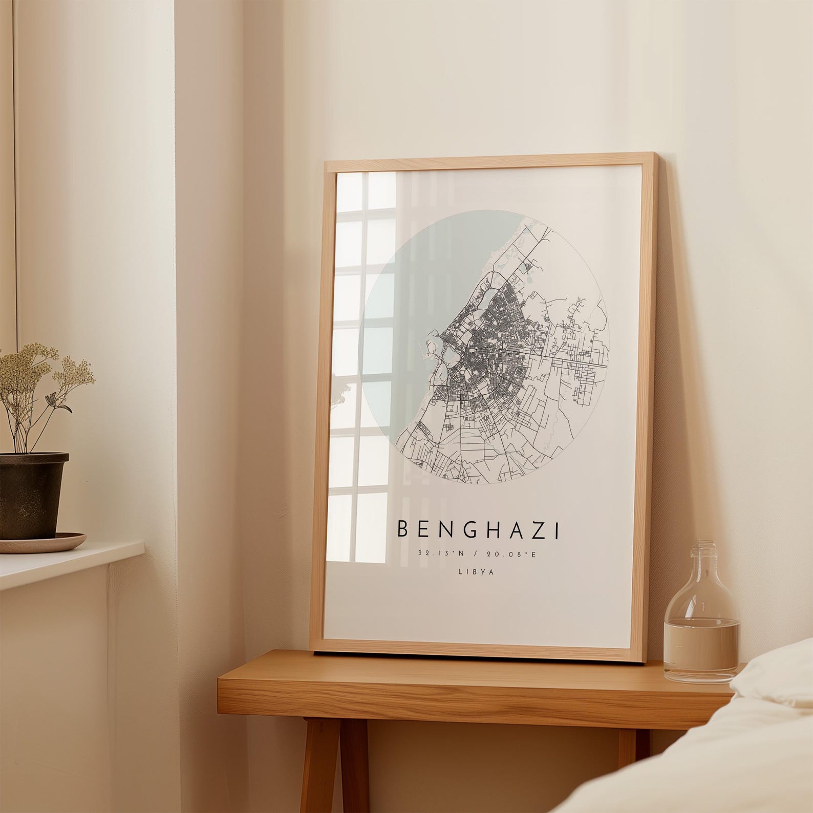 Benghazi City Map: Modern Wall Art Prints (matte Paper, Various Sizes ...