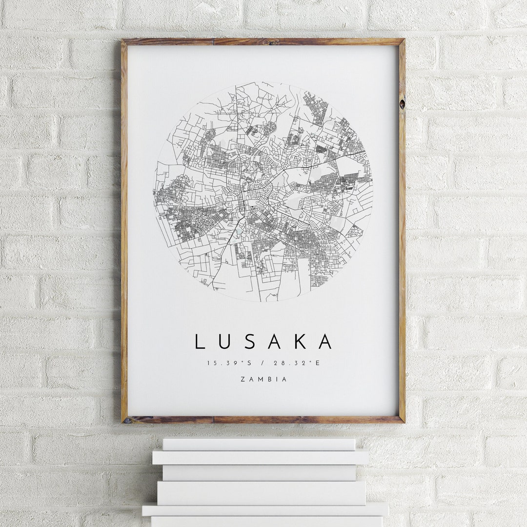 City Map Lusaka, Lusaka Poster, Lusaka Map Poster, Lusaka Art, Map of ...