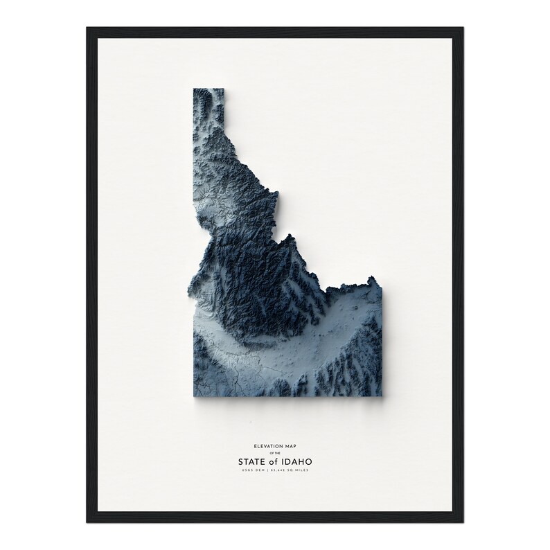 Idaho Map, Elevation Map Print, Map Artwork, Idaho Landscape, Geology ...