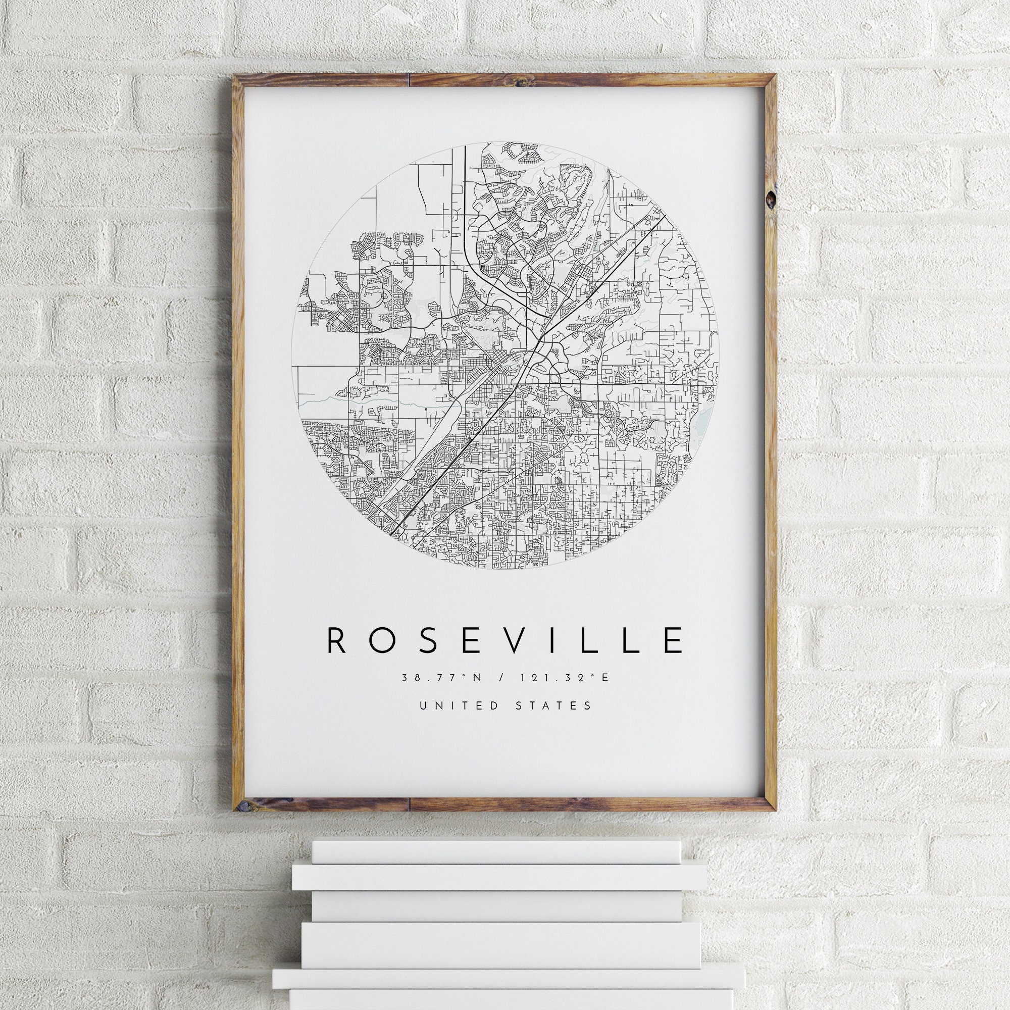 Roseville Map Roseville California City Map Home Town Map - Etsy