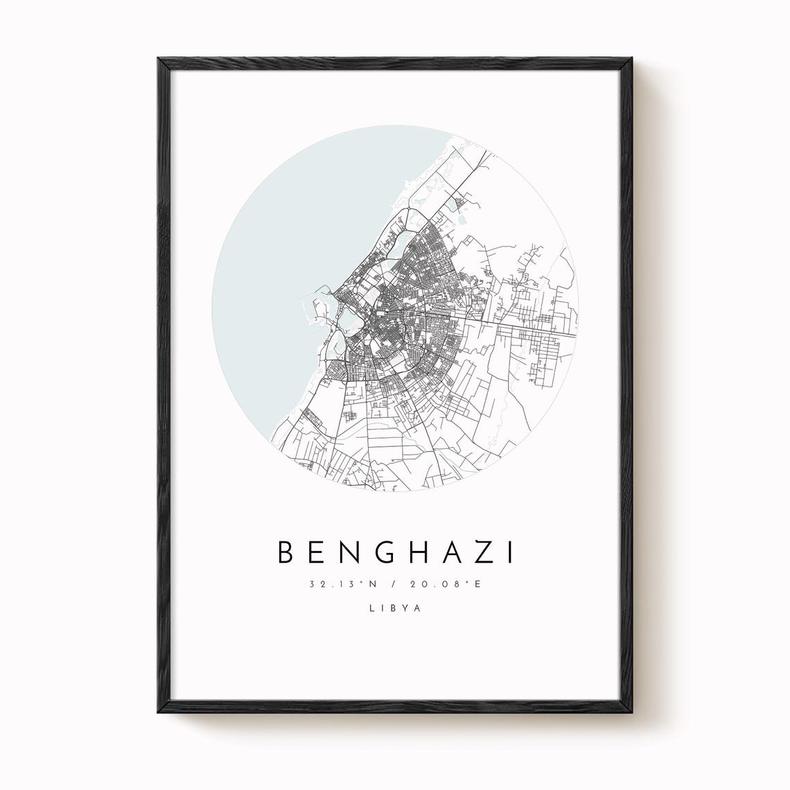 Benghazi City Map: Modern Wall Art Prints (matte Paper, Various Sizes ...