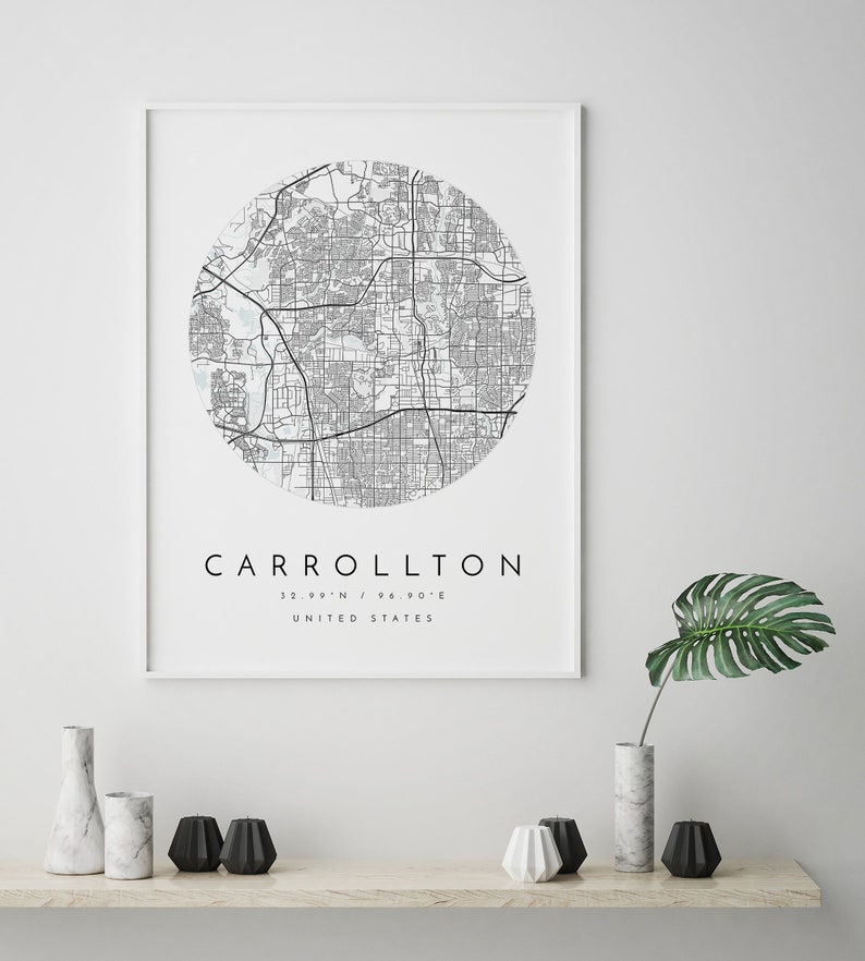 Carrollton Map Carrollton Texas City Map Home Town Map - Etsy