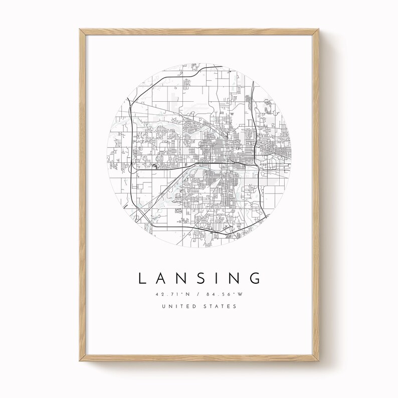 Lansing Map, Lansing Poster, Lansing Map Poster, Lansing Art, Map of ...