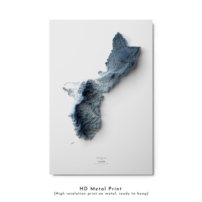 Guam Map, Elevation Map Print, Map Artwork, Guam Landscape, Geology Art ...