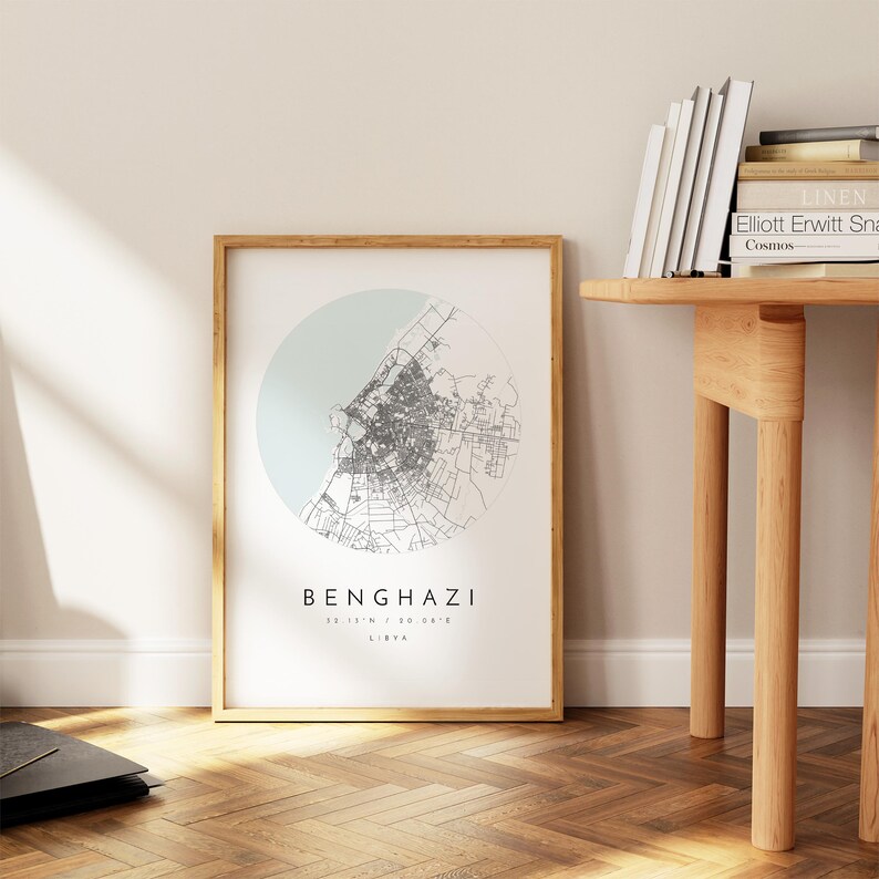 Benghazi City Map: Modern Wall Art Prints (matte Paper, Various Sizes ...