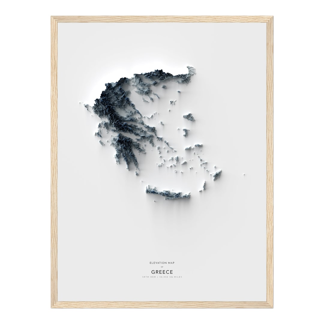 Greece Map, Elevation Map Print, Map Artwork, Greece Landscape, Geology ...
