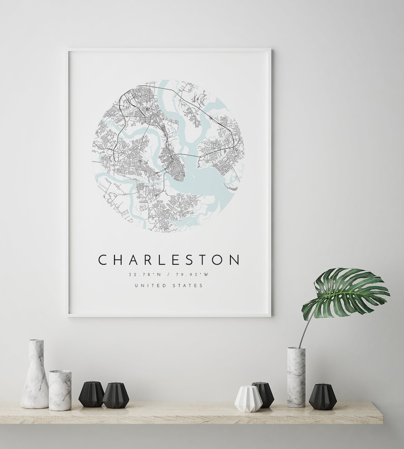 Charleston South Carolina Map, Charleston Map, Minimalist Map ...