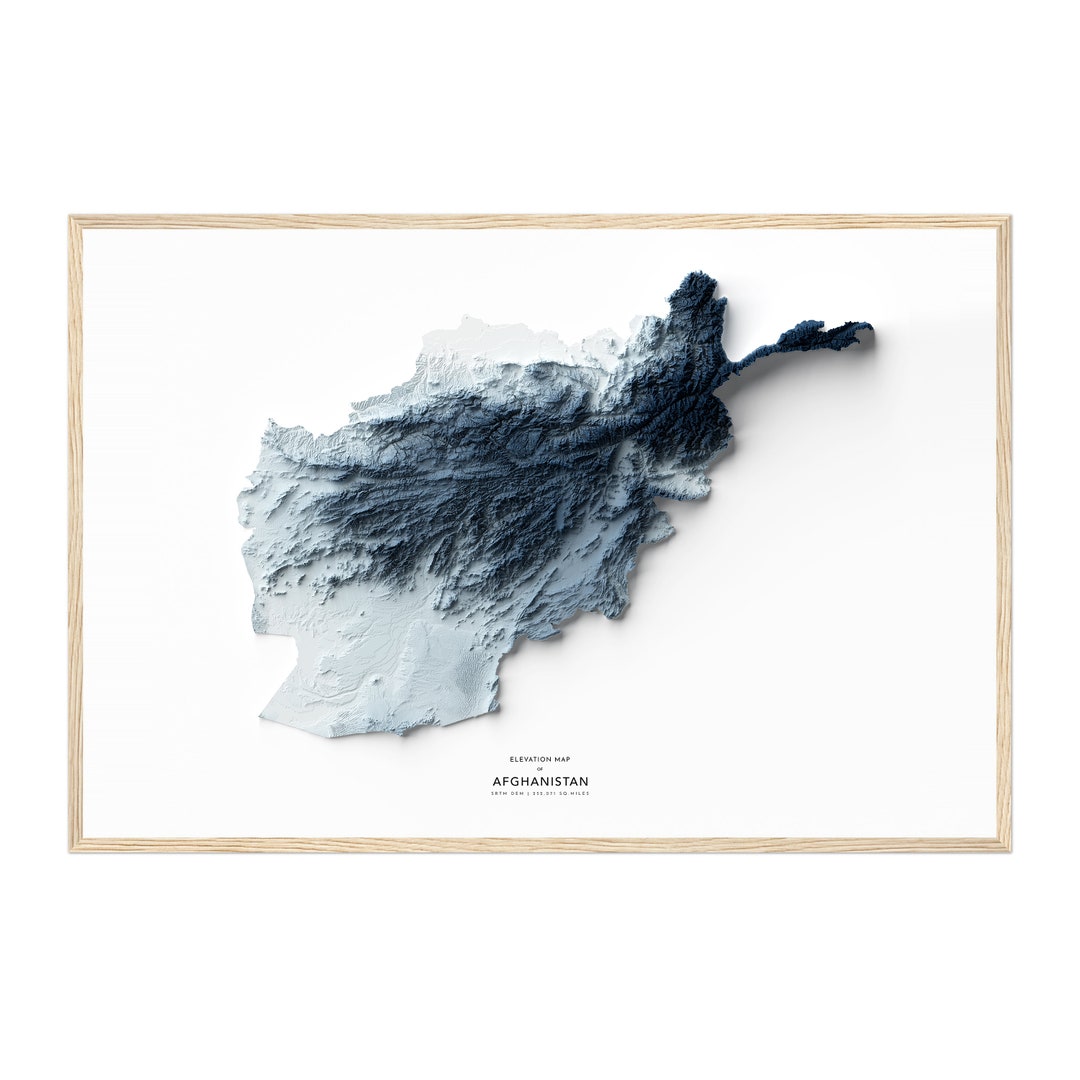 Afghanistan Map, Elevation Map Print, Map Artwork, Afghanistan ...