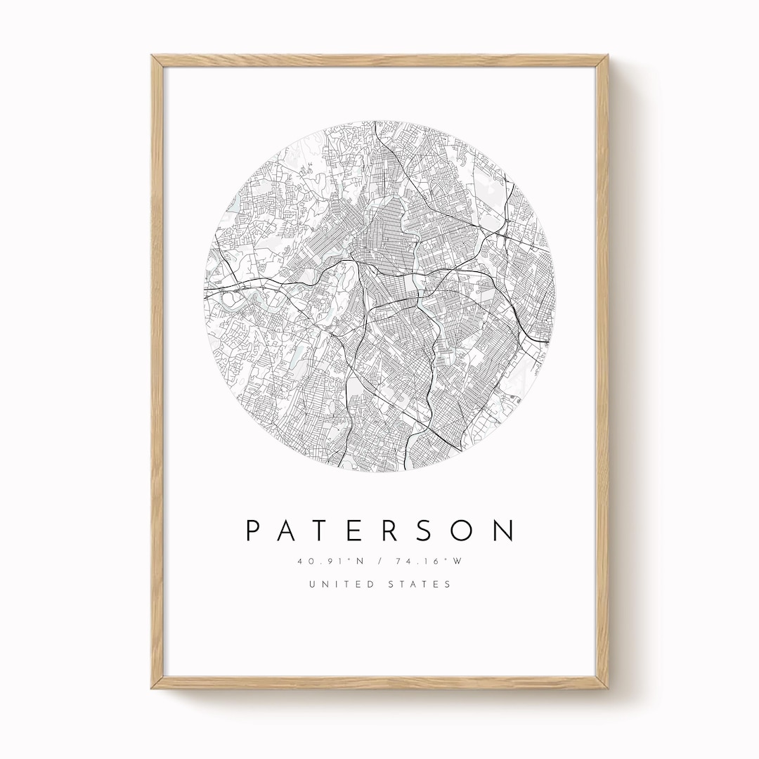 Buy Minimalist Paterson City Map Print - Soft Blue and Grey Wall Art ...