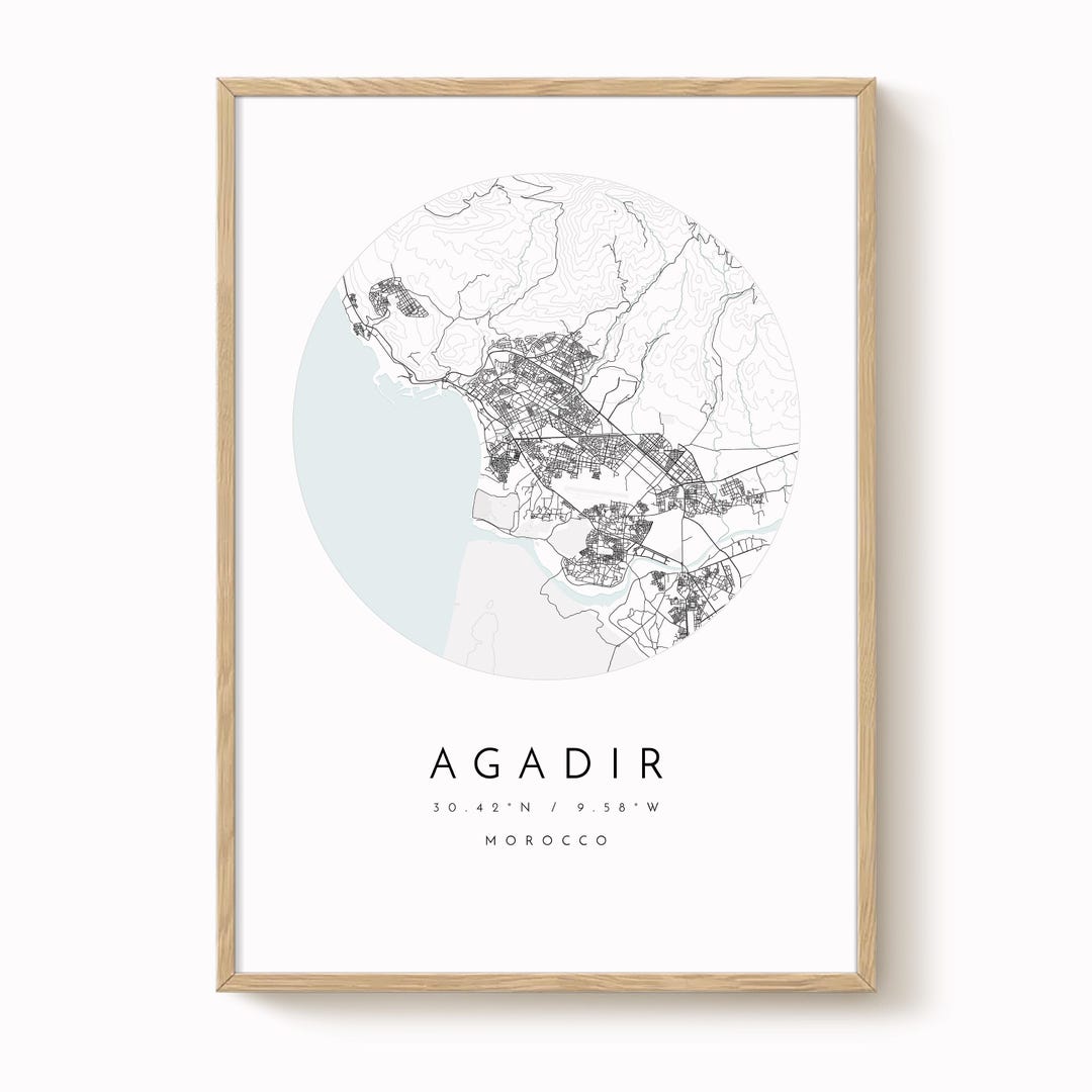 Agadir City Map Print: Modern Minimalist Wall Art (matte Paper) - Etsy UK