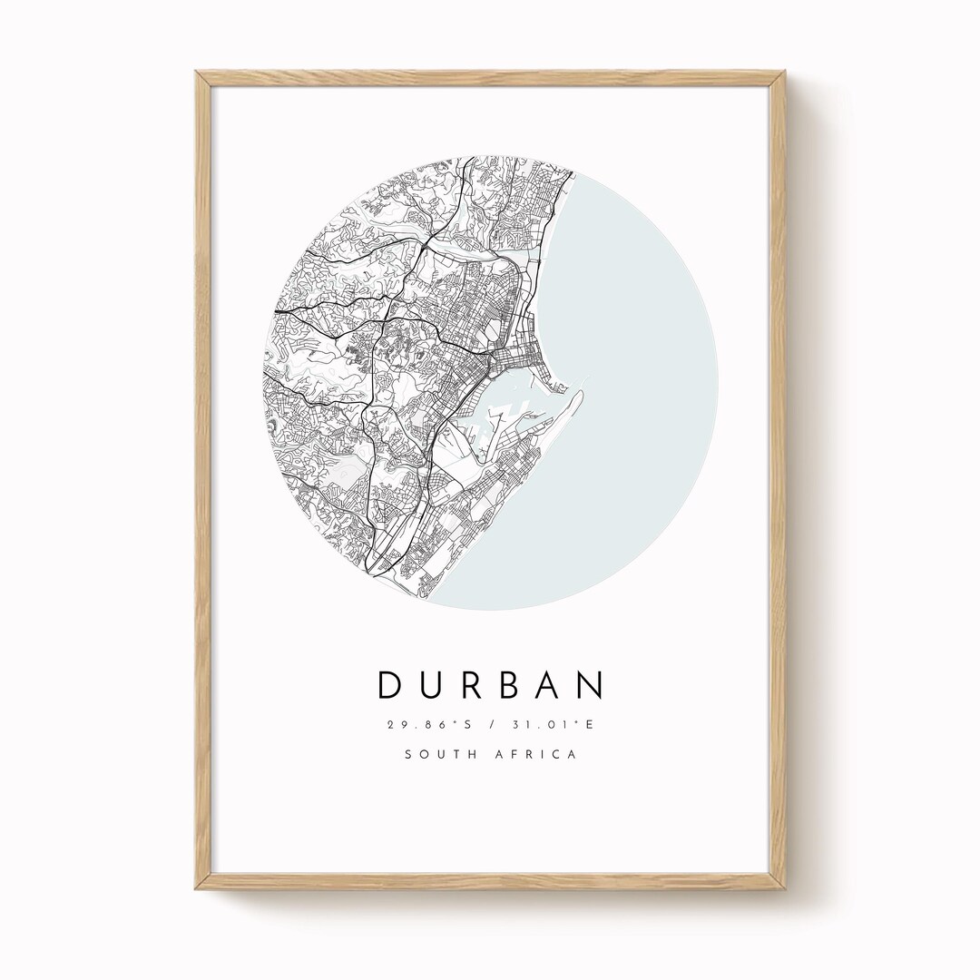 Durban Wall Art Map - Subtle Blue and Grey City Design - Etsy